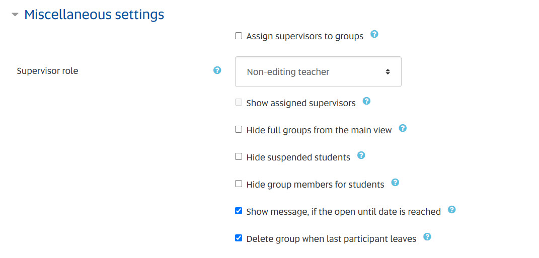Group Self-Selection Settings